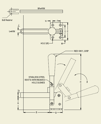HOLD DOWN TOGGLE CLAMP - VERTICAL HANDLE - FLANGED BASE